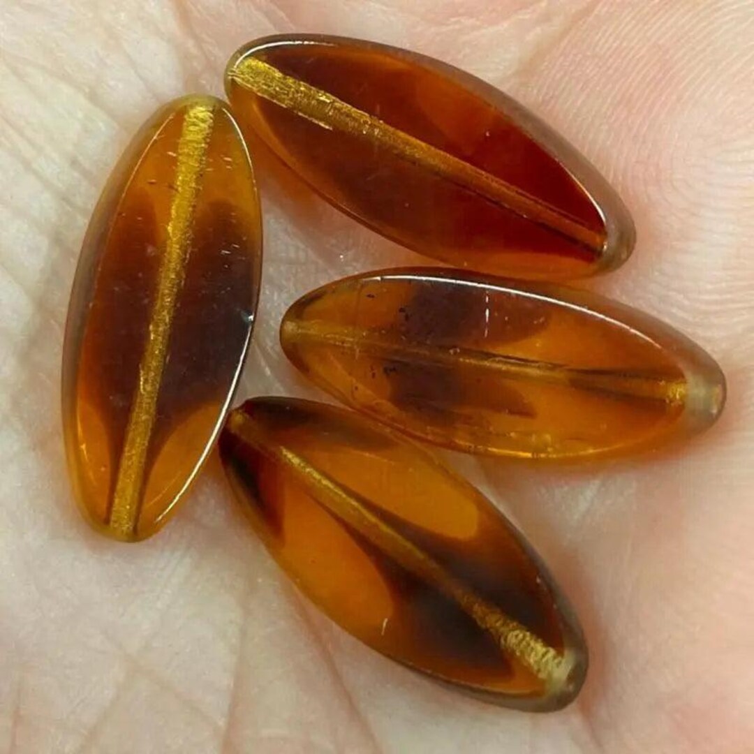 4 Vintage Tortoise Topaz Oval Window Glass Beads - Etsy
