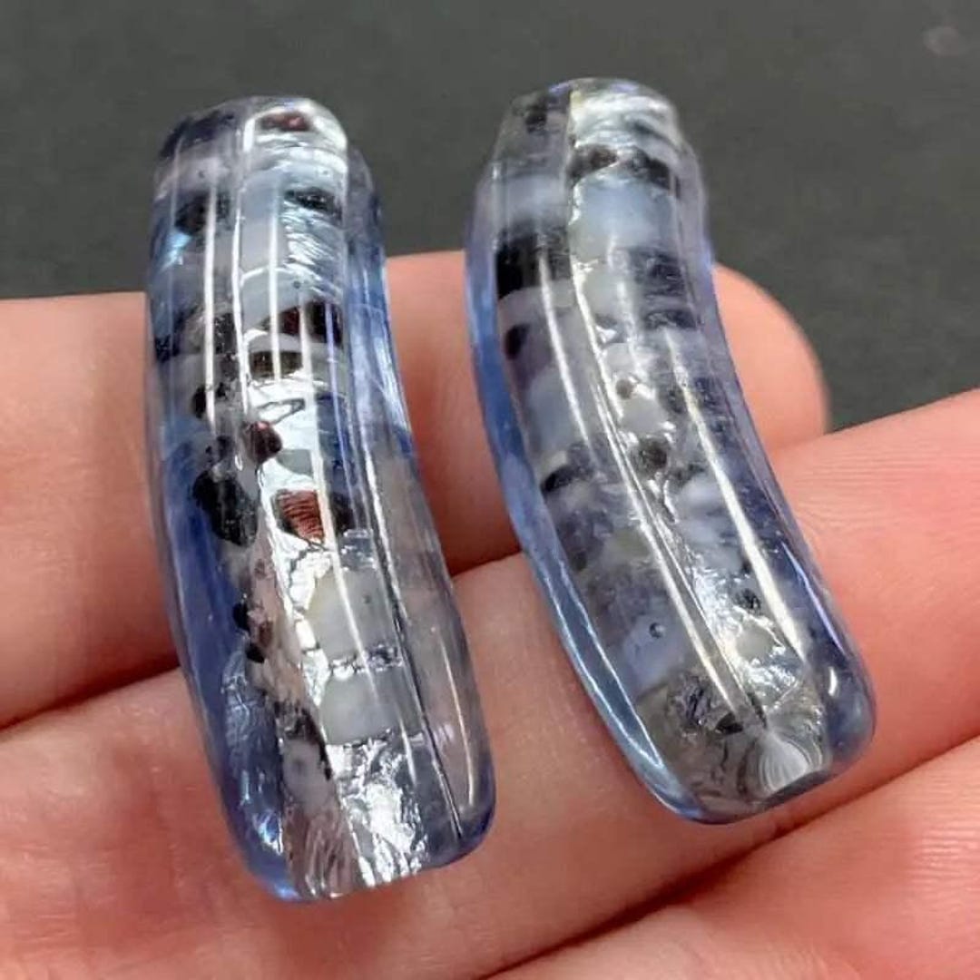 2 Vintage Blue Japan Foil Elbow Glass Beads - Etsy