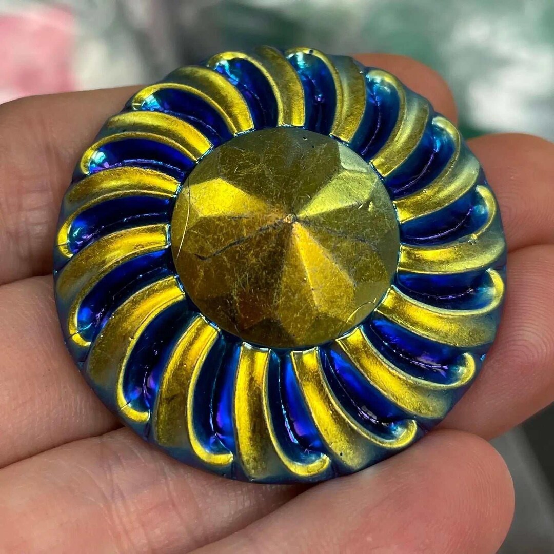 1 Victorian Aurora Gold Blue Round Glass Stone - Etsy