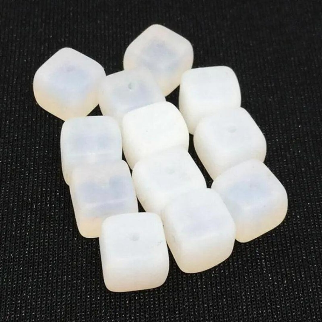 12 Vintage White Czech Matte Opal Cube Glass Beads - Etsy