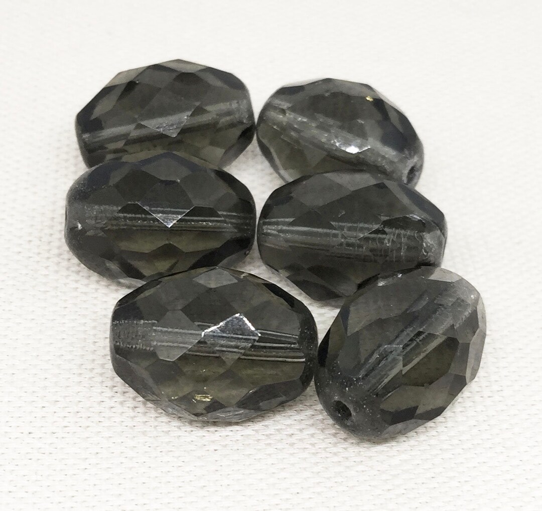 6 Translucent Black Diamond Faceted Oval Glass Beads 18mm - Etsy