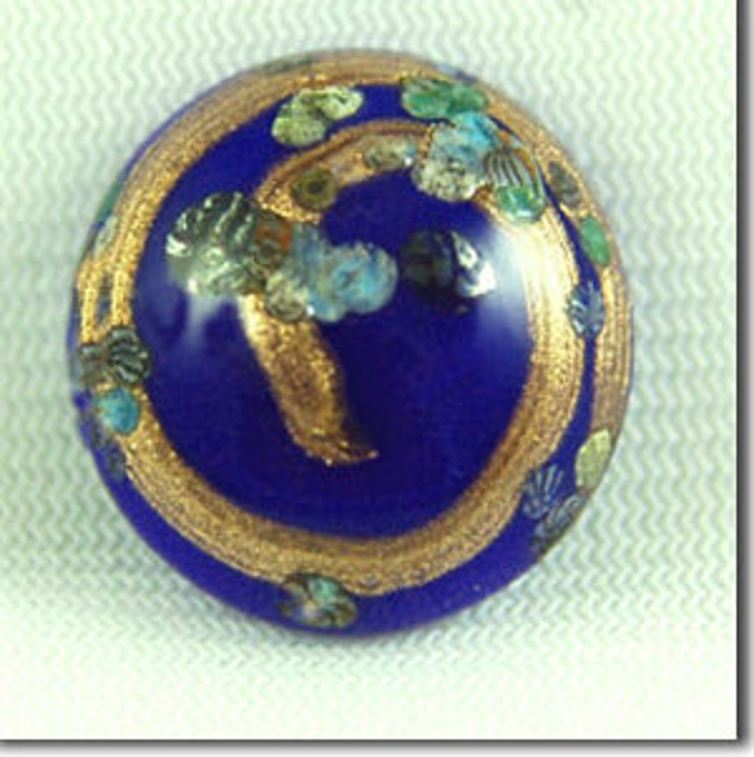 1 Vintage Japan Blue Bronze Round Glass Button Front 8086 - Etsy