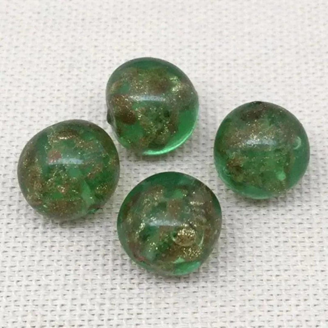 4 Vintage Green Italian Venetian Foil Murano Round Glass Beads - Etsy