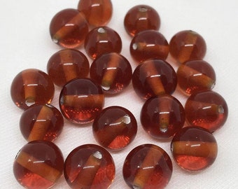 Vintage Red-orange Translucent 7mm Druk Glass Beads. Package of 10. B11 ...