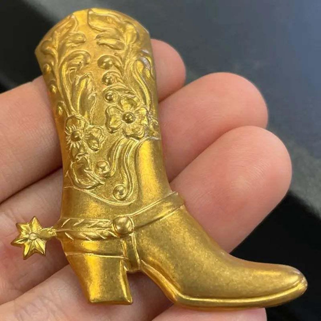 1 Vintage Brass Western Boot Metal Stamping - Etsy