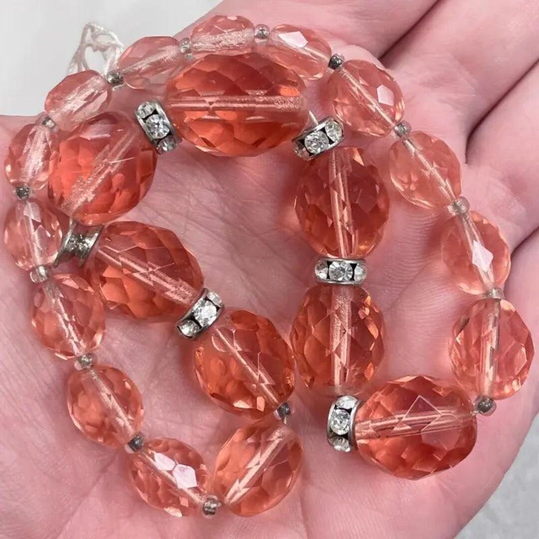 1 Vintage Strand Graduated German Rose Crystal Beads Rhinestone ...
