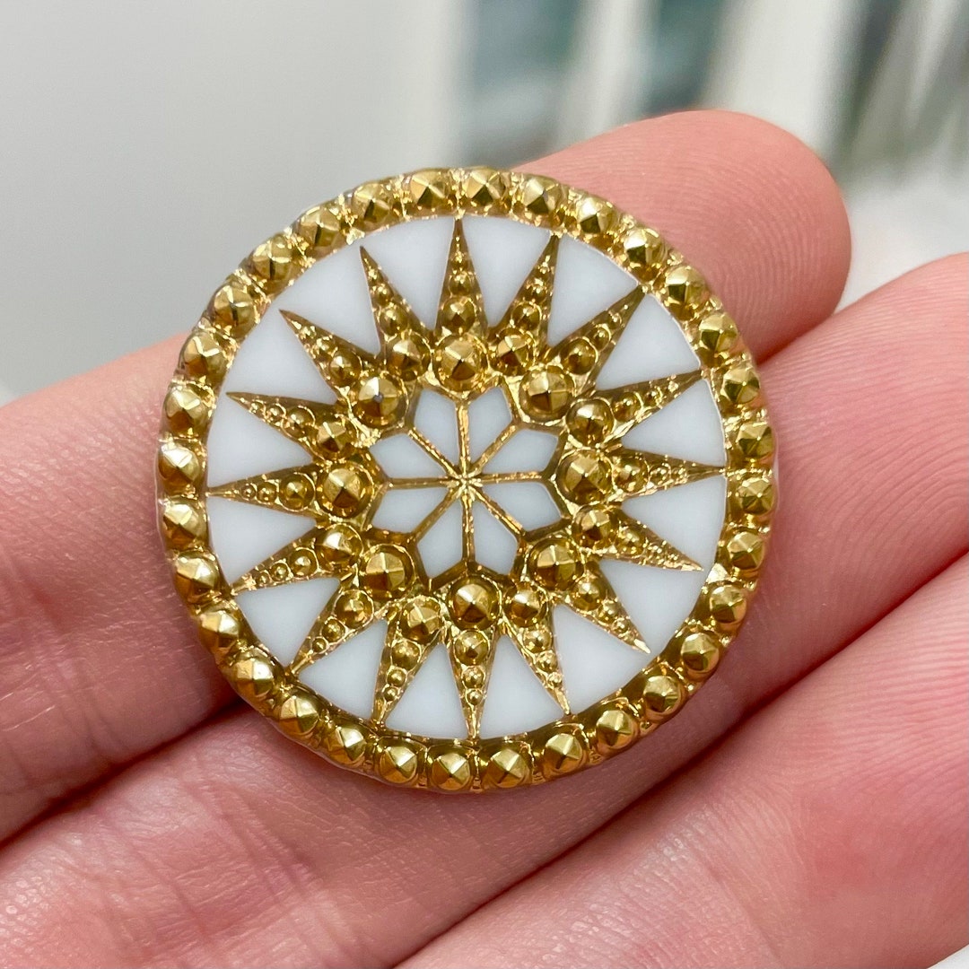 1 Vintage German Golden Starburst Flower Glass Cabochon 8199 - Etsy