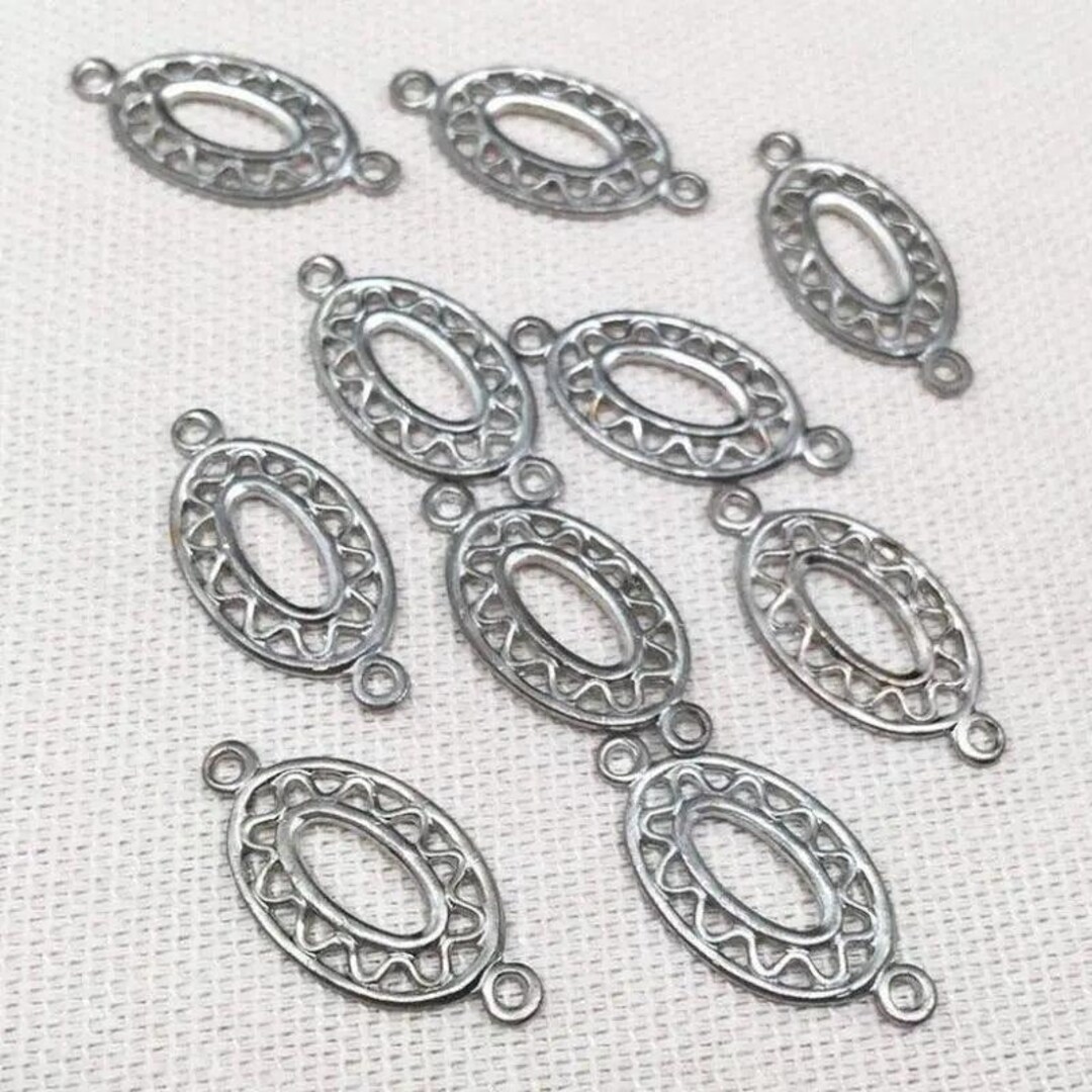10 Vintage Silver Plated Oval Metal Connectors - Etsy