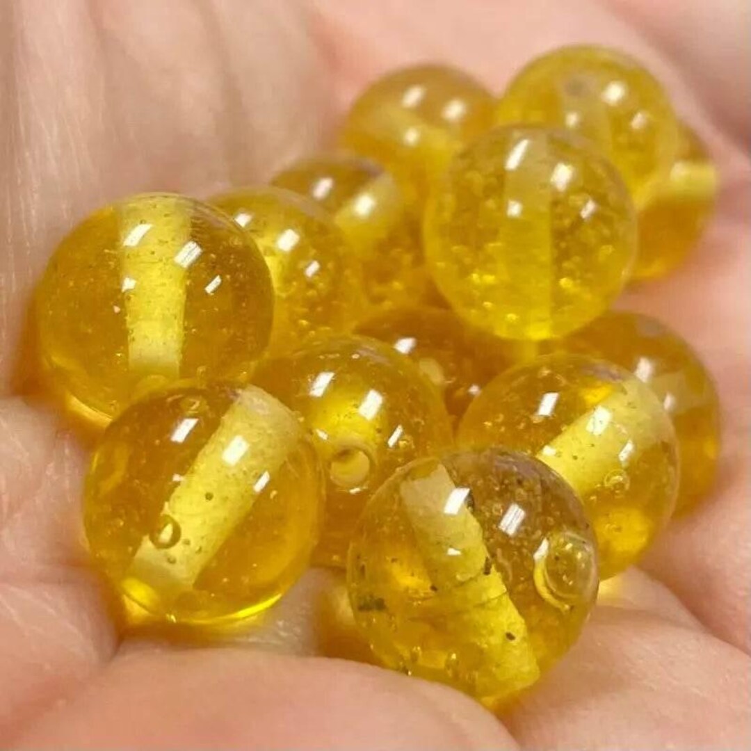 25 Vintage Yellow Golden Round Glass Beads - Etsy