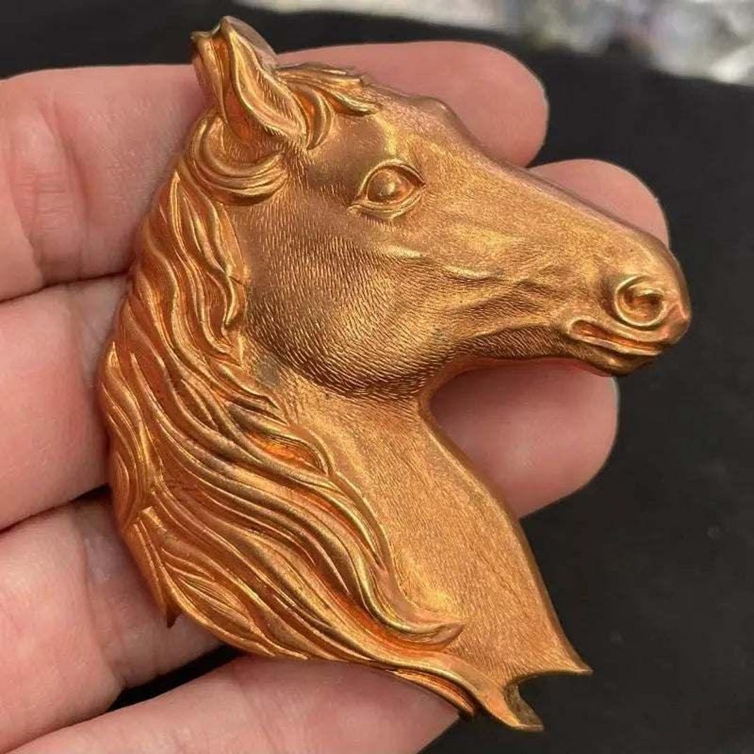 1 Vintage Brass Tombac Horse Head Metal Stamping - Etsy