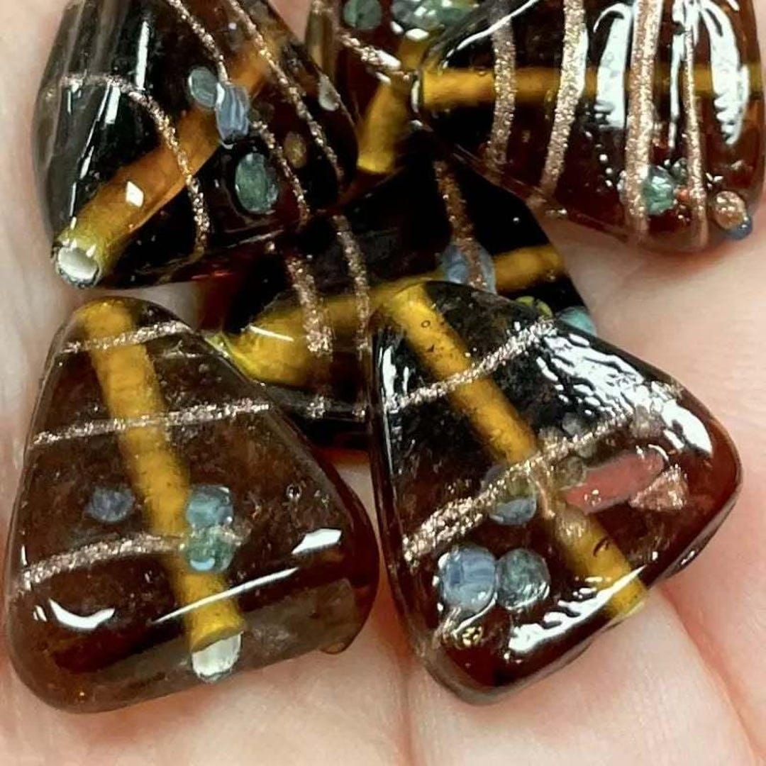 6 Vintage Topaz Striped Triangle Glass Beads - Etsy