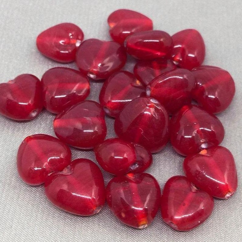 20 Vintage Handmade Rich Red Heart Glass Beads - Etsy