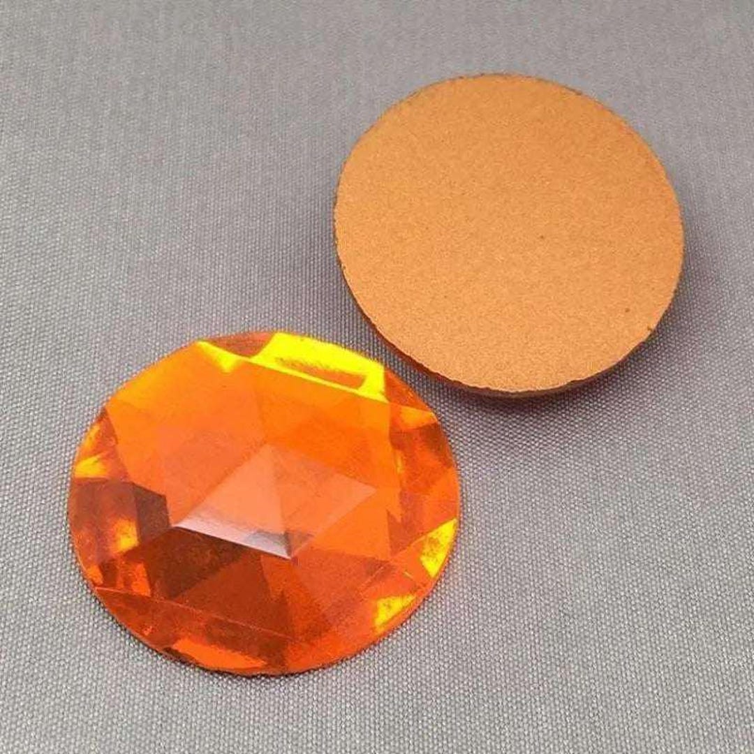 1 Vintage Large Orange German Faceted Round Glass Cabochon - Etsy