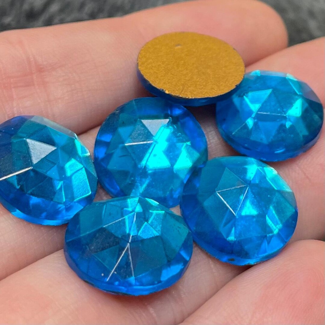 6 Vintage Blue Aqua Round Glass Cabochons - Etsy