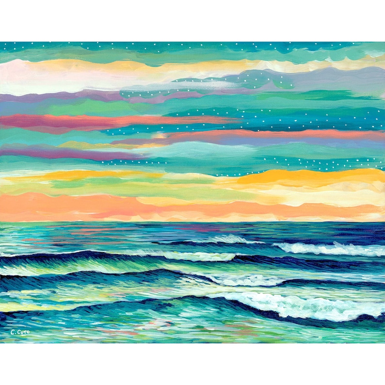 Colorful Ocean Art Print, Vibrant Beach Art. - Etsy
