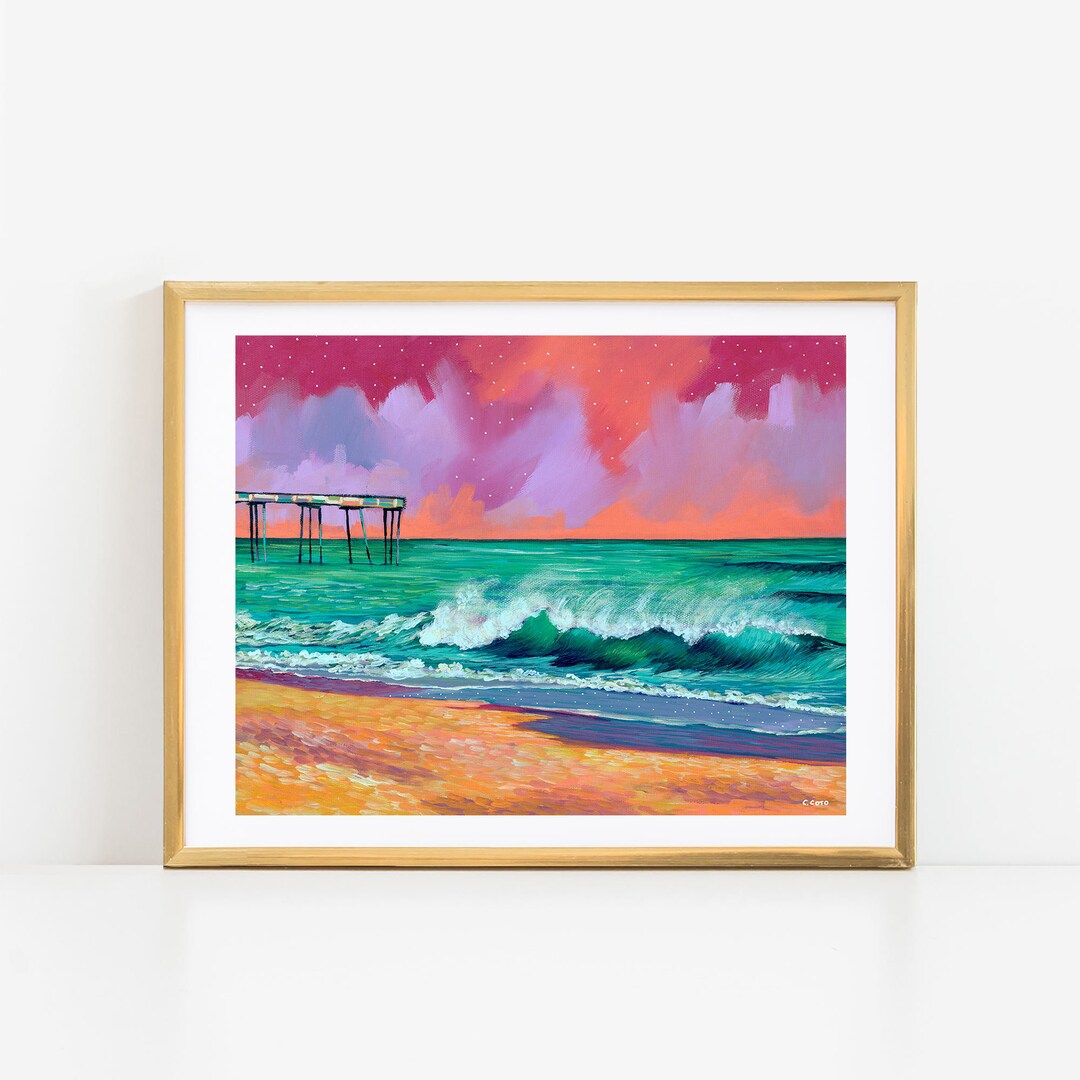 Pink Ocean Art, Outer Banks Art, Fishing Pier Print - Etsy
