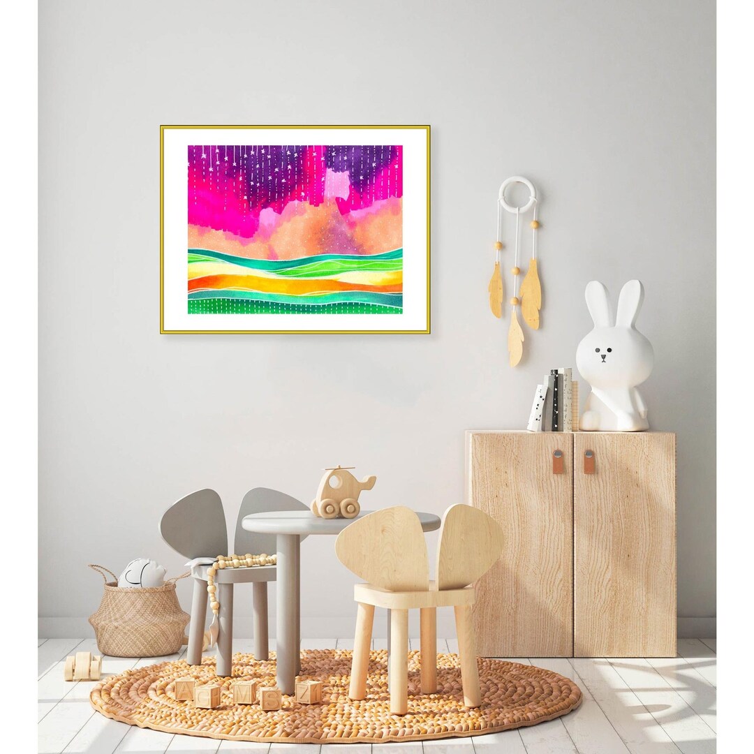 Colorful Canvas Art, Pink Ocean Art Print, Whimsical Beach Painting - Etsy