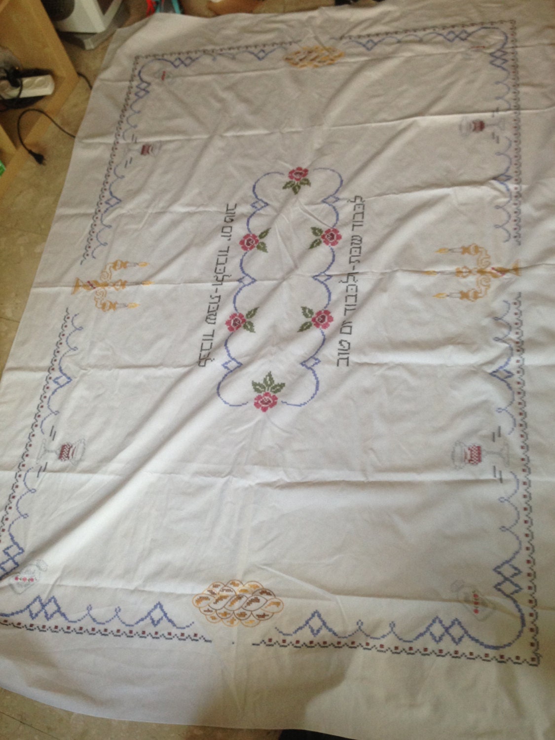 Tablecloth for Shabbat Embroidery Kit Freestyle Embroidery - Etsy Israel