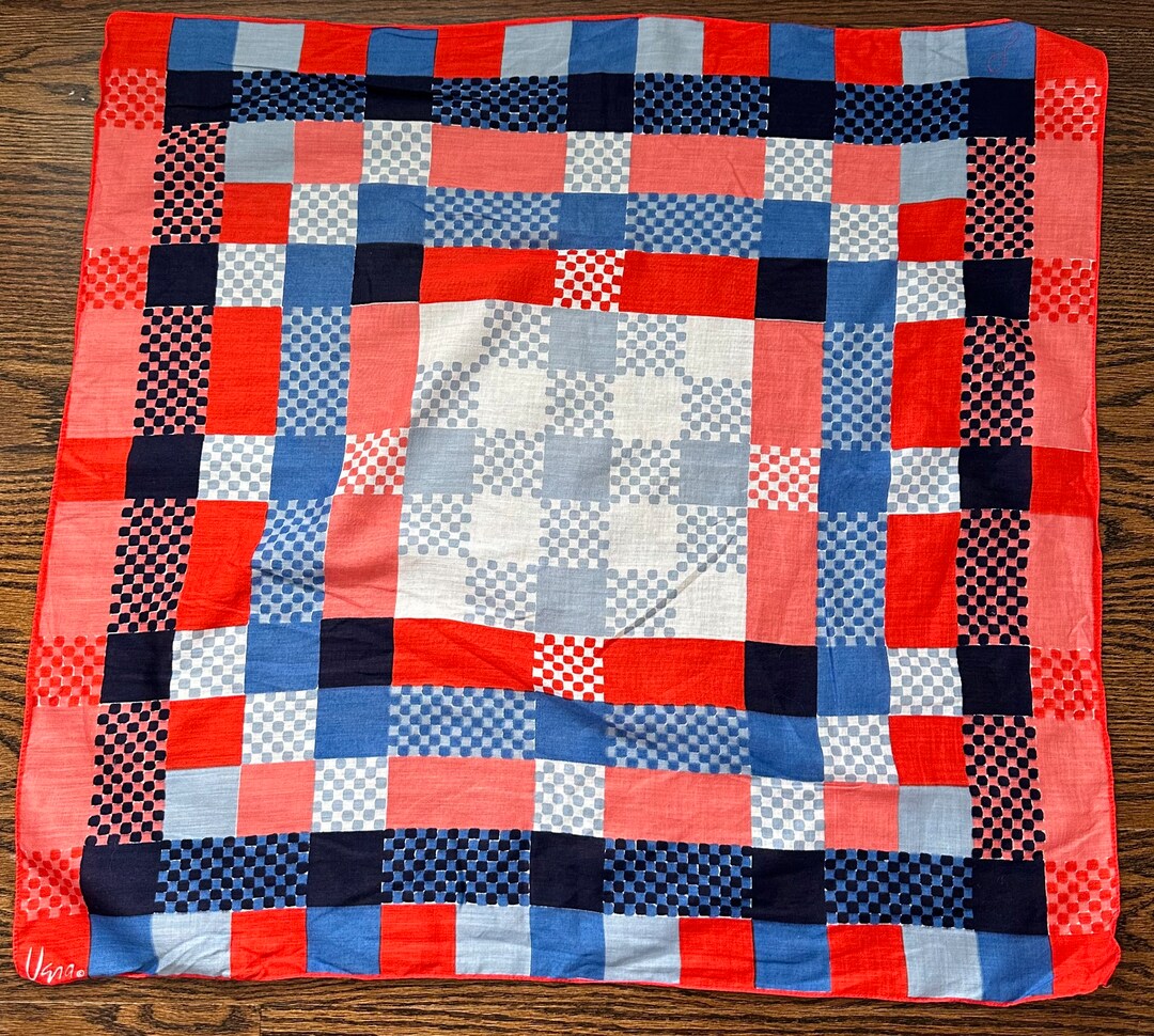 1970’s Red & Blue Patchwork Scarf - Etsy