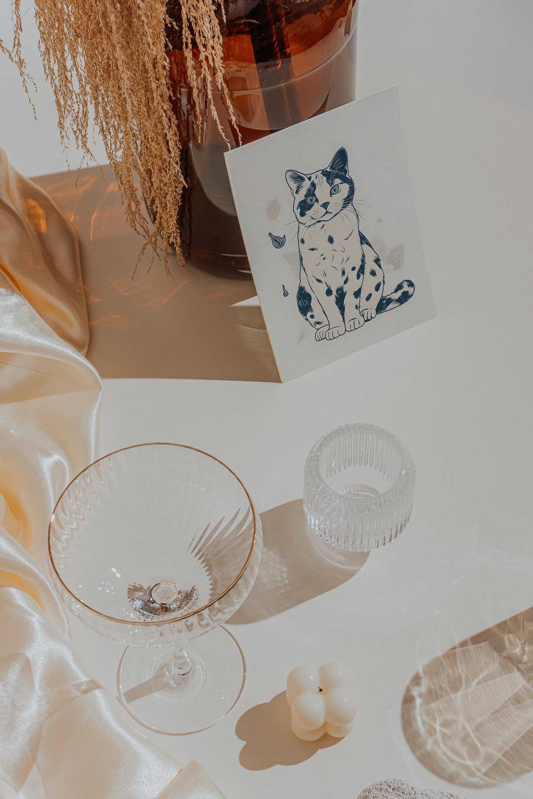 A Modern Line-art Representation of a Cat Sitting Attentively, Digital ...