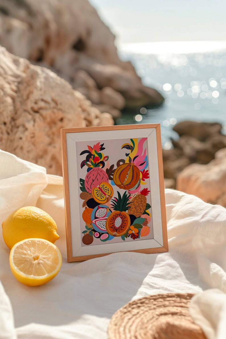 Tropical Fruit Fiesta Art Print - Modern Tropical Fruit Poster ...