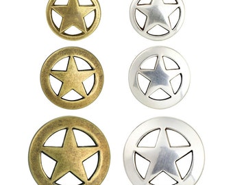 Pair Texas Star Chicago Screw Back Conchos Engraved Nickel Horse Tack ...