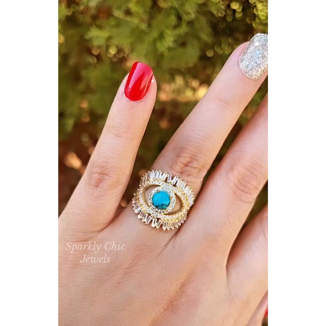 Luxury Evil Eye Gold Ring, Gold Plated Statement Ring, Evil Eye Ring ...