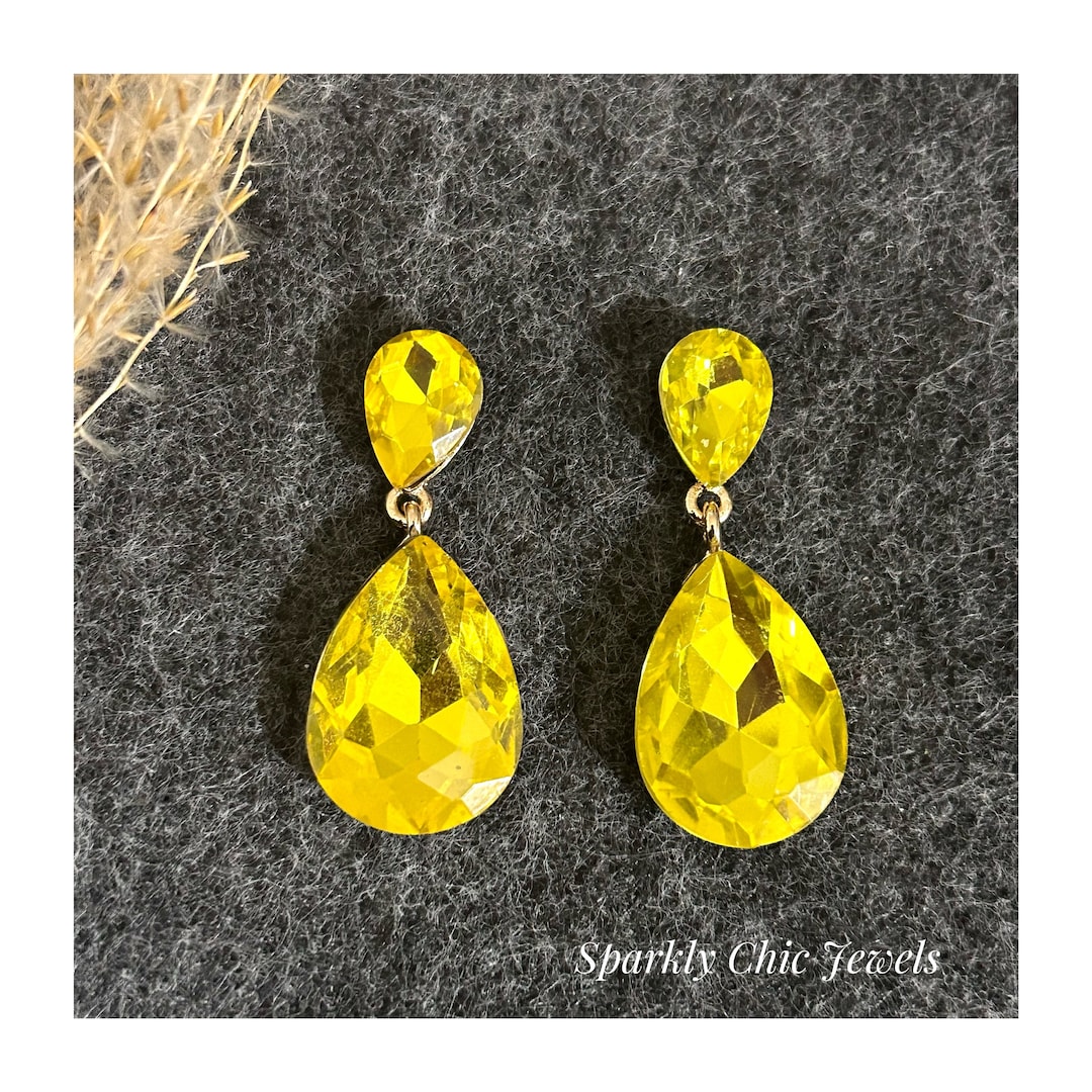 Yellow Teardrop Earrings, Yellow Earrings, Crystal Earrings, Dangle ...