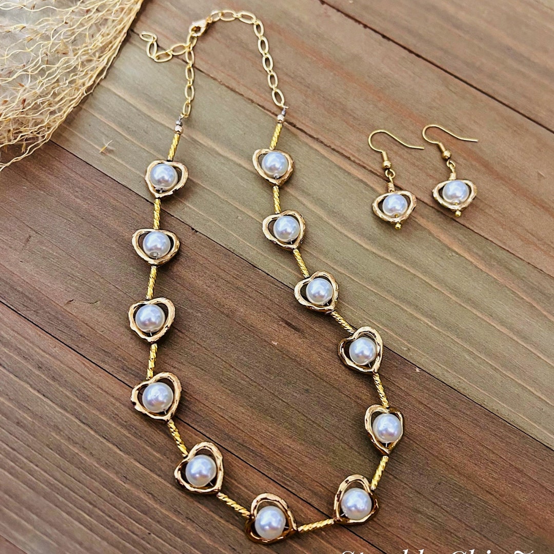 Love Pearl Necklace, Pearl Necklace, Heart Necklace, Layered Necklace ...