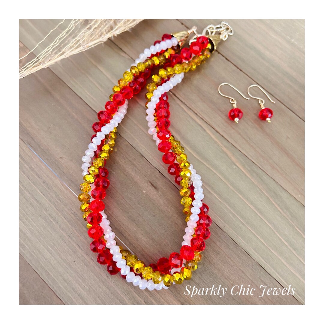 Kansas Chiefs Necklace, Crystal Necklace, Twist Necklace, Necklace for ...