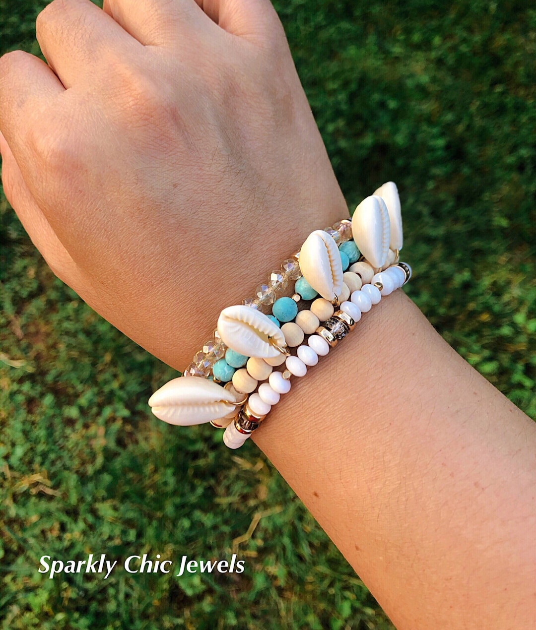 Puka Shell Turquoise Bracelet Stack Armcandy Stackable Bracelet Stack ...