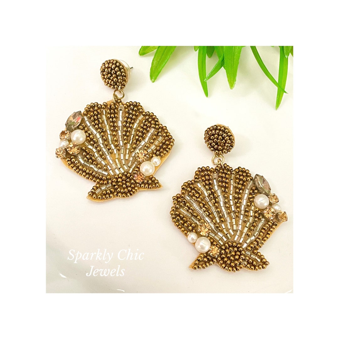 Shell Beaded Earrings, Seed Bead Earrings, Fashion Earrings, Beach ...