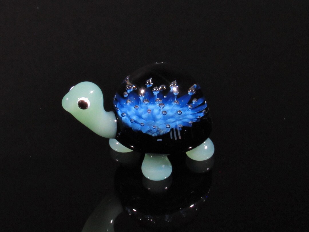 Tiny Glass Turtle 118, Milky Blue Air Bubble Trap Implosion Design ...