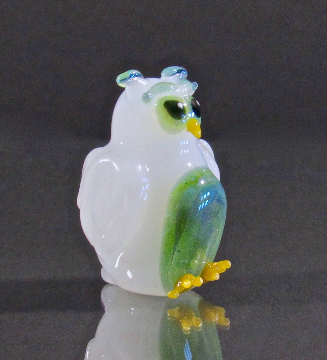 Milky White Owl With Sparkly Light Blue-green Accents - Handmade ...
