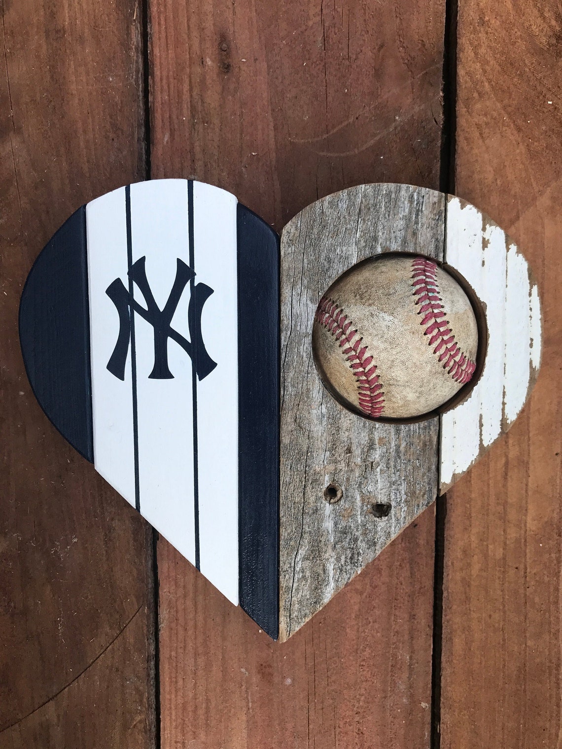 New York Yankees Reclaimed Wood Baseball Heart - Etsy