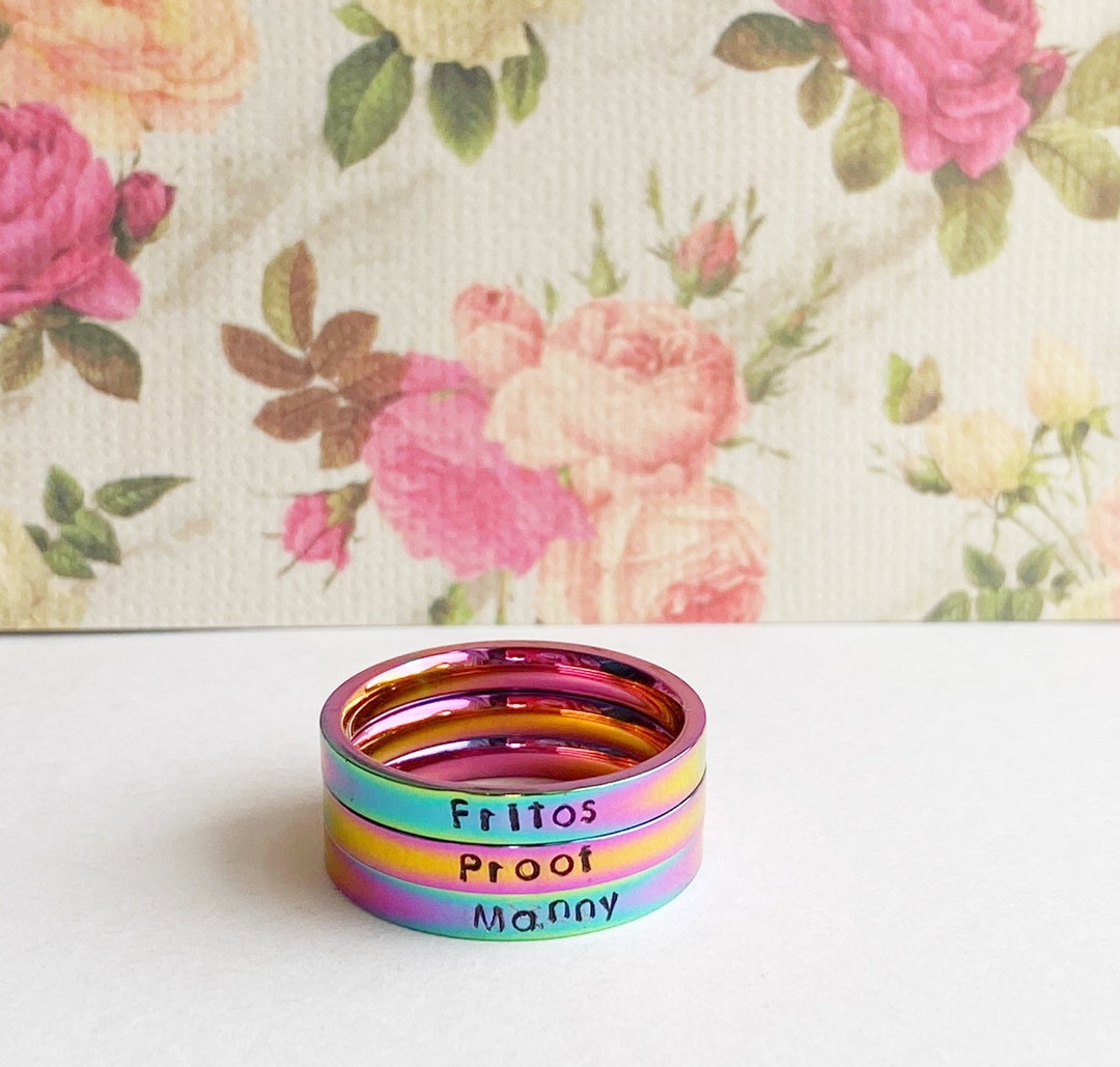 Rainbow Ring, Stainless Steel Ring, Custom Text Ring, Name Ring ...