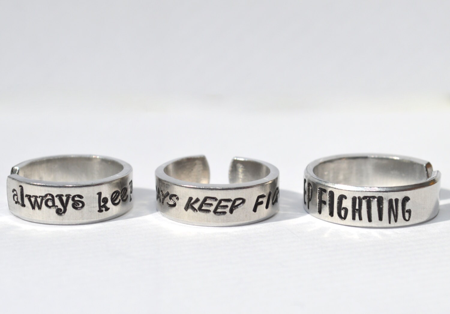 Always Keep Fighting Aluminum Metal Stamped Adjustable Ring // - Etsy