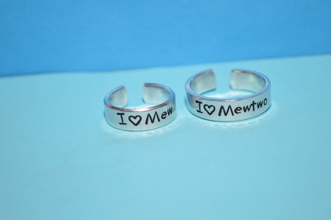 I Heart Mew Geeky Gift Geeky Couple Gift Anime Ring Set - Etsy
