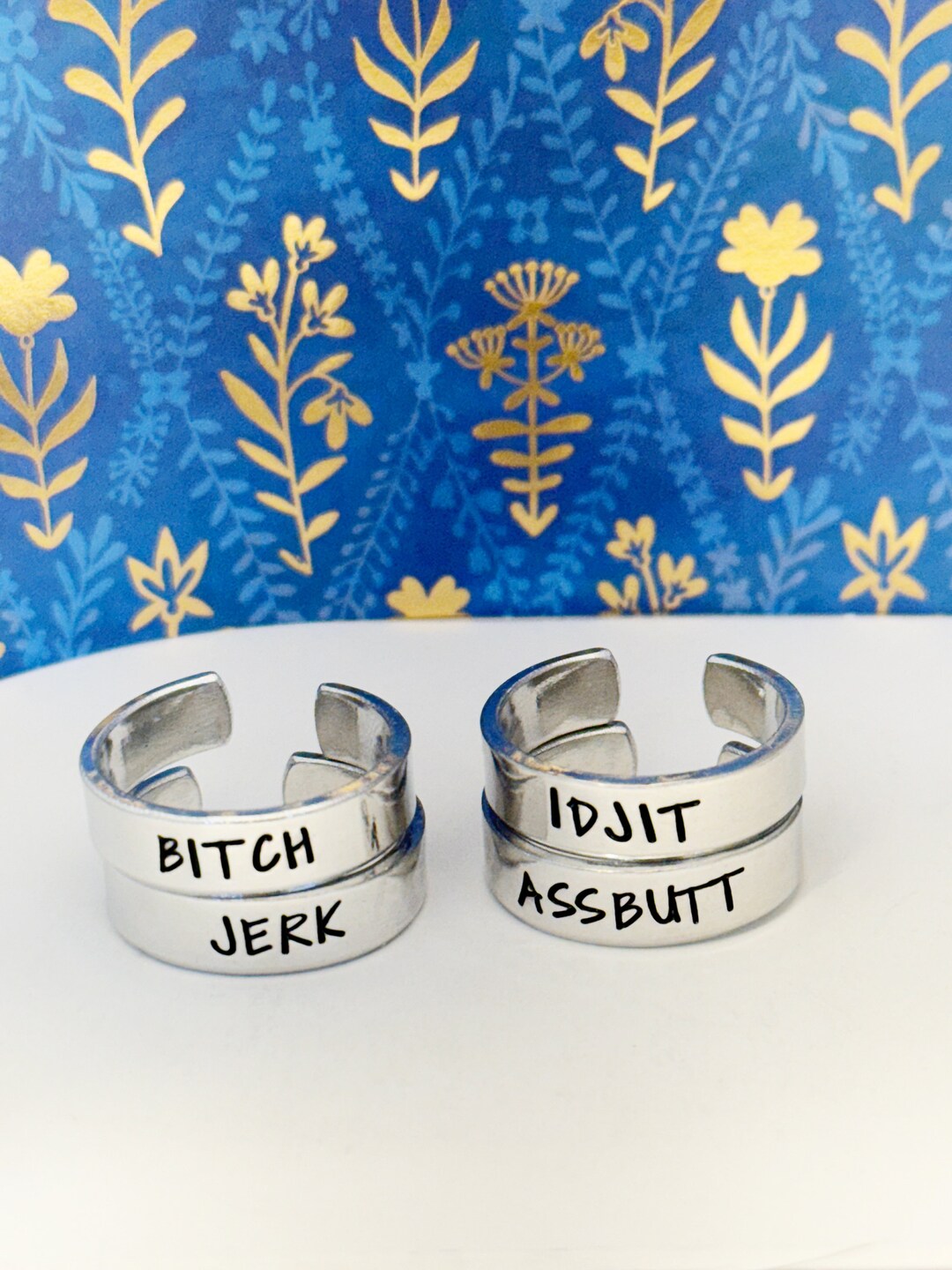 Jerk Bitch and Idjit Ring Set, Aluminum Adjustable Rings, Metal Stamped ...