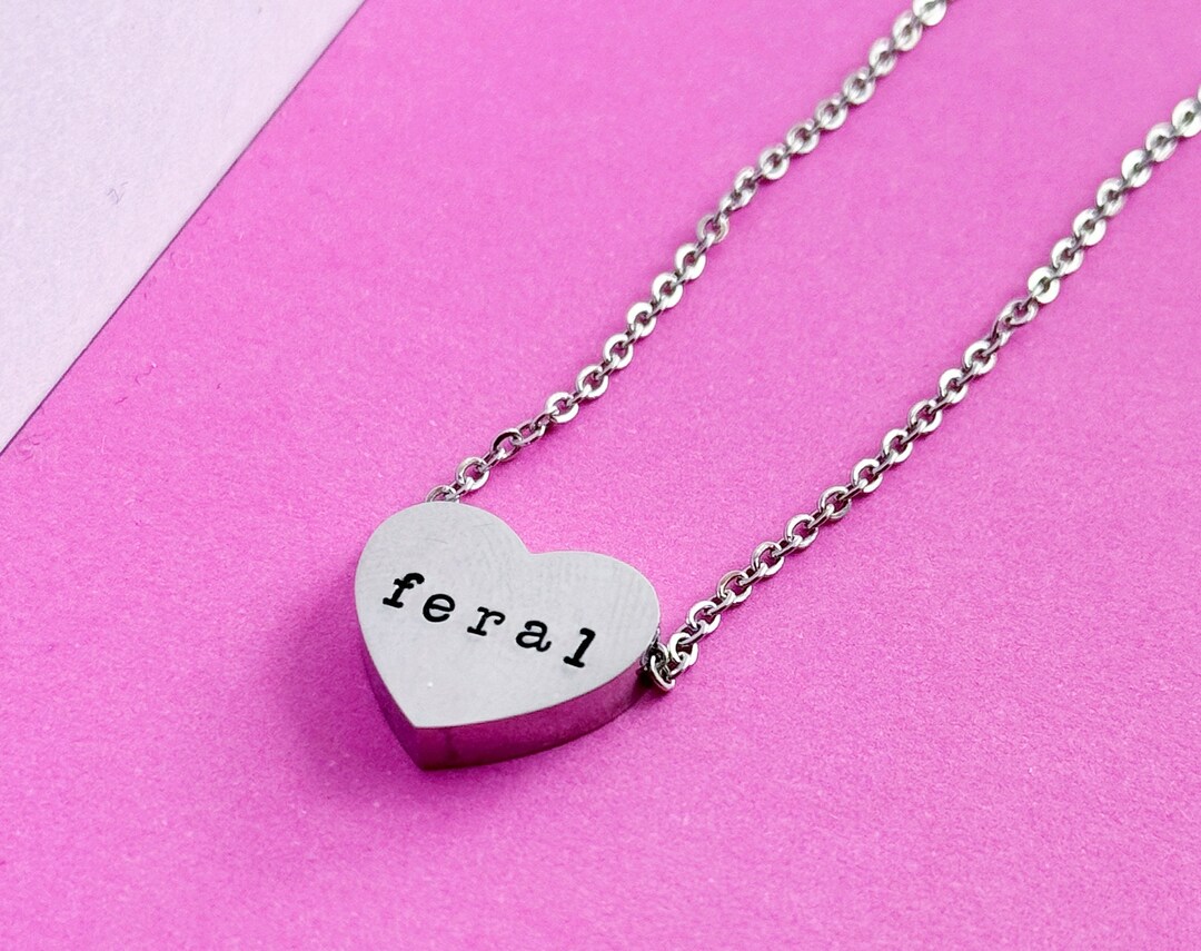 Custom Text Necklace, Stainless Steel, Heart Necklace, Metal Stamped ...