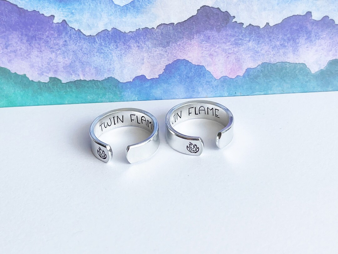 Twin Flame Rings, Adjustable Metal Stamped Ring Pair, Best Friend Rings ...