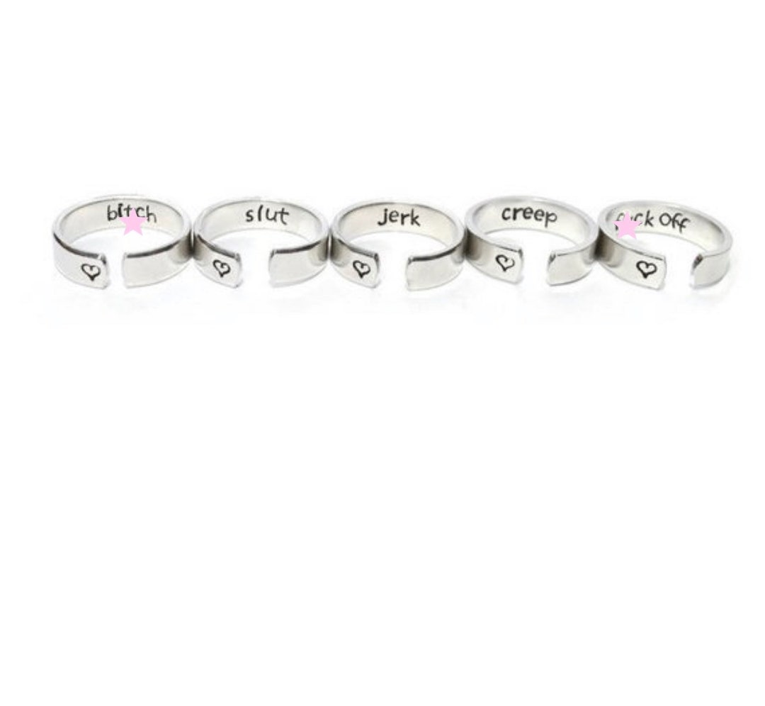 Hidden Swear Word, Adjustable Aluminum Metal Stamped Ring, Creep Ring ...
