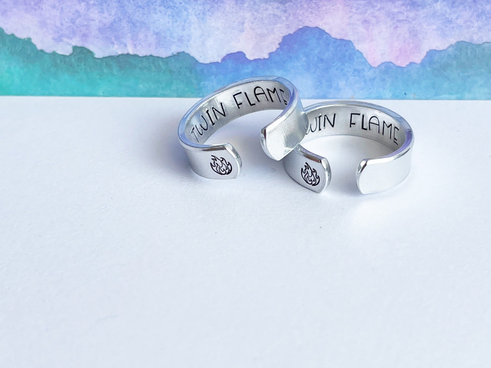 Twin Flame Rings, Adjustable Metal Stamped Ring Pair, Best Friend Rings ...
