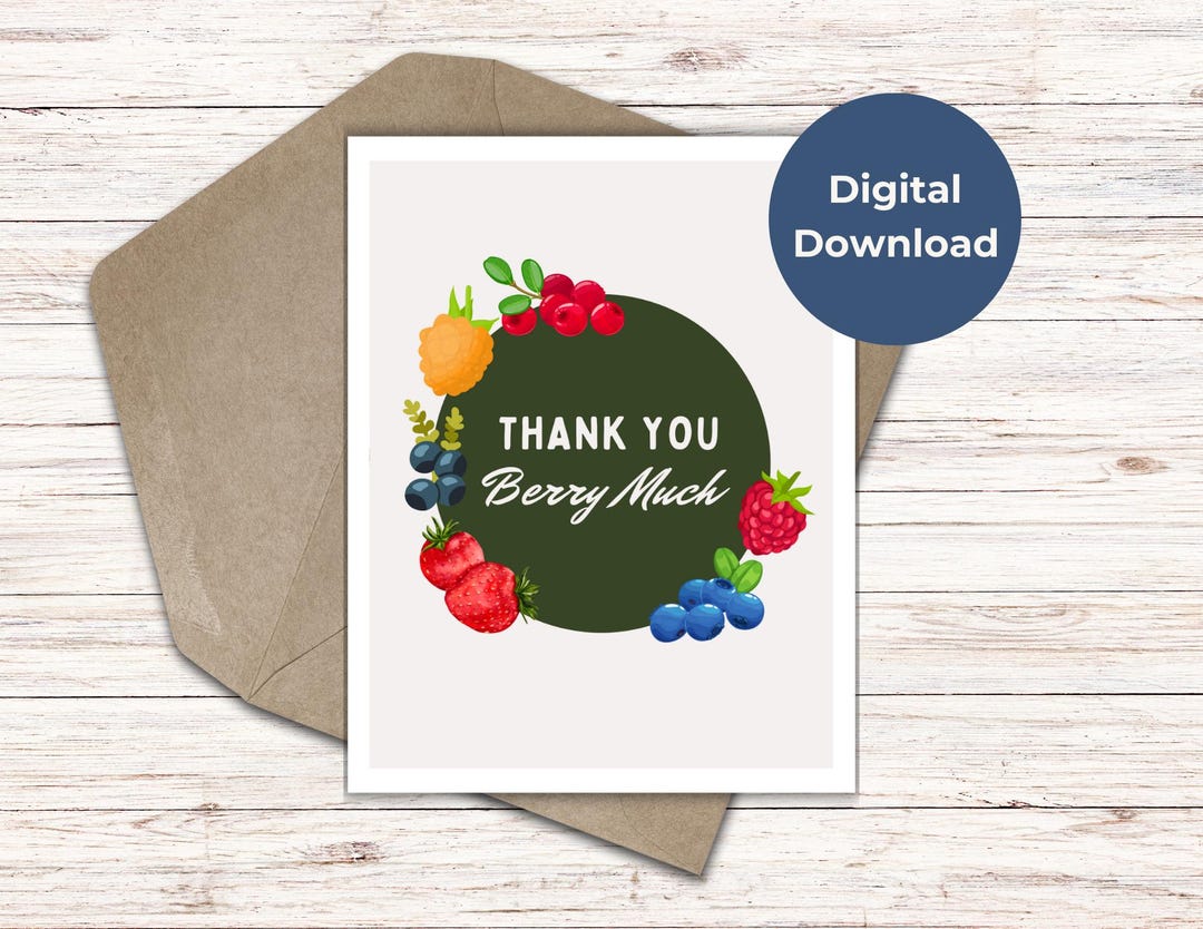 PRINTABLE Thank You Berry Much Card, Berry Thanks, Alaska Thank You ...