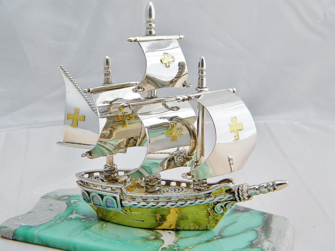 Spanish Galleon "santa Maria" Solid Silver & Pure Gold, Crafted in USA ...
