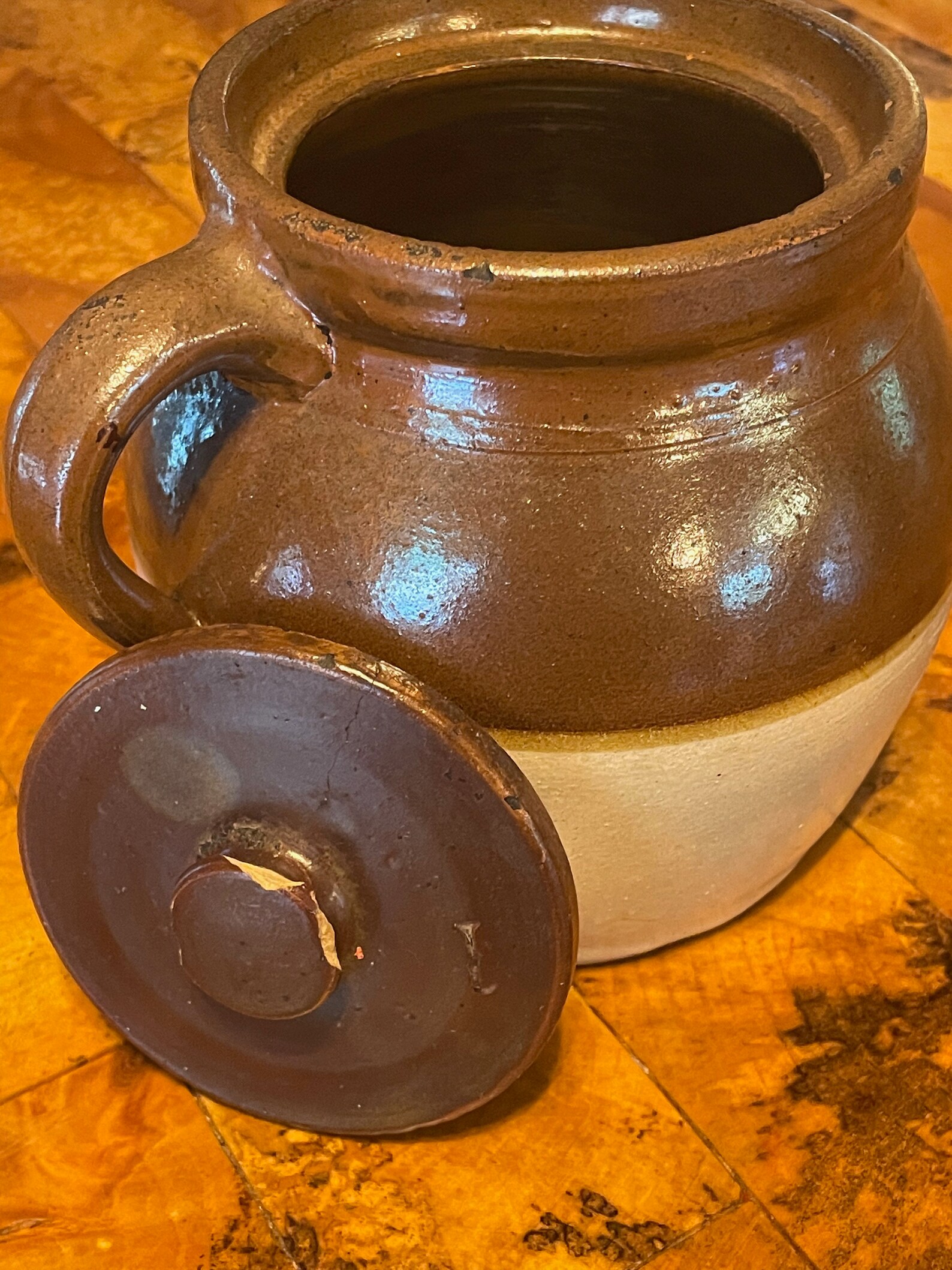 Antique Stoneware Bean Pot 1 Qt Bean Pot Brown and White - Etsy