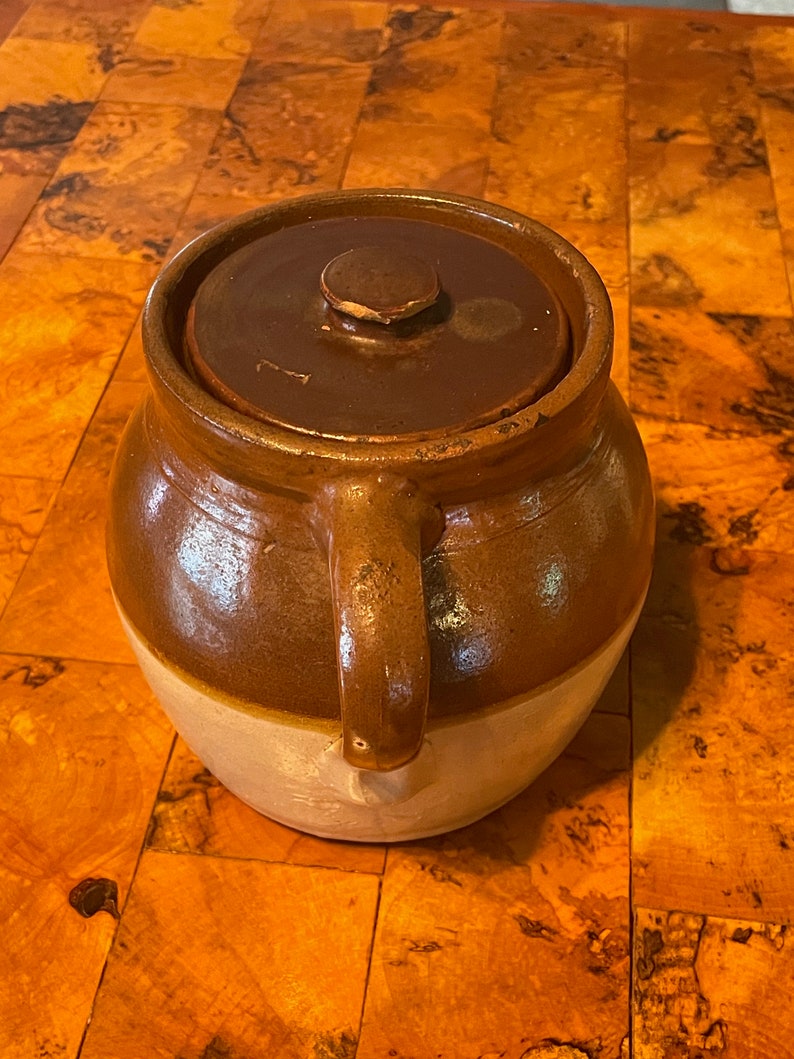 Antique Stoneware Bean Pot 1 Qt Bean Pot Brown and White - Etsy