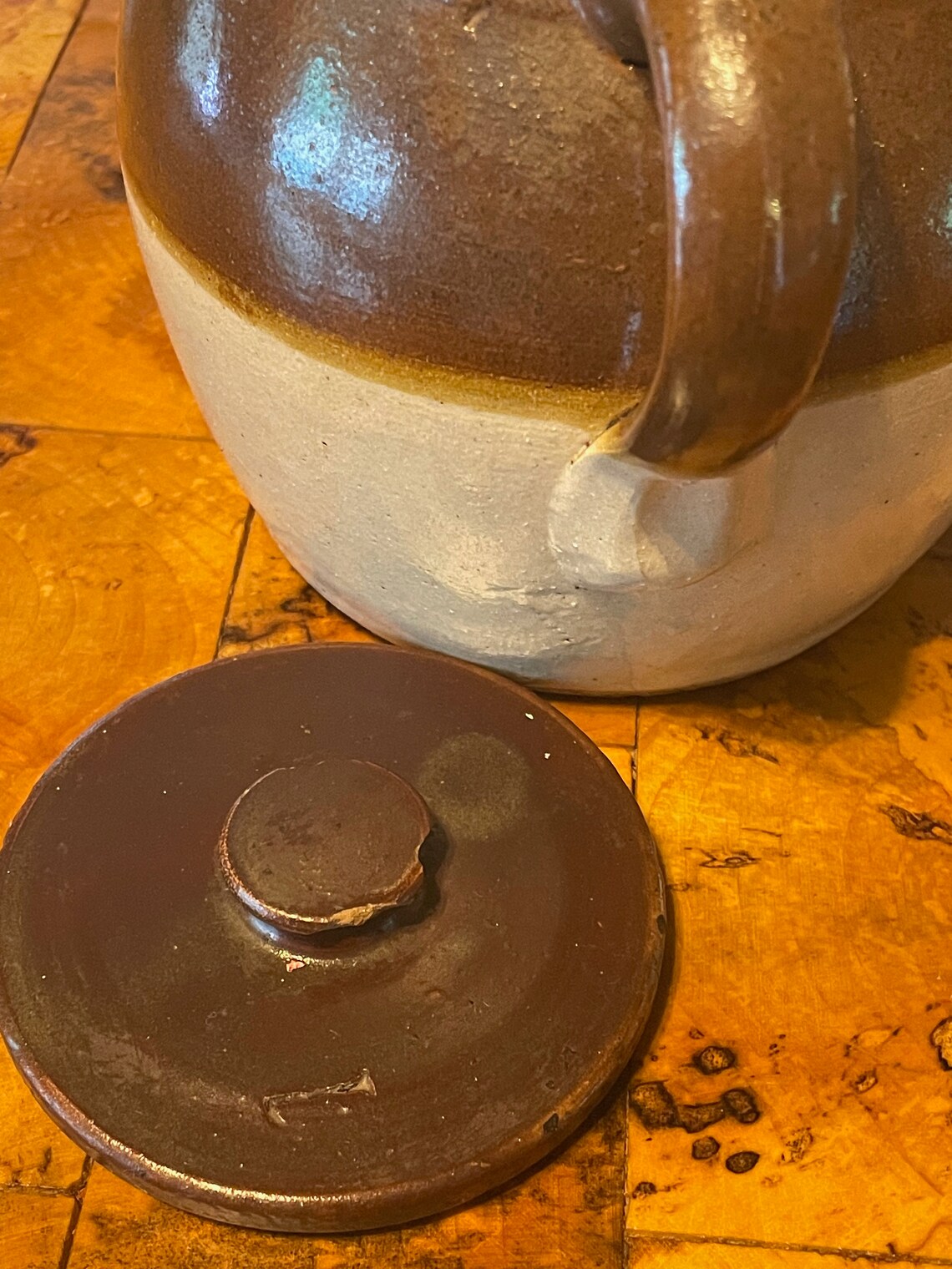 Antique Stoneware Bean Pot 1 Qt Bean Pot Brown and White | Etsy