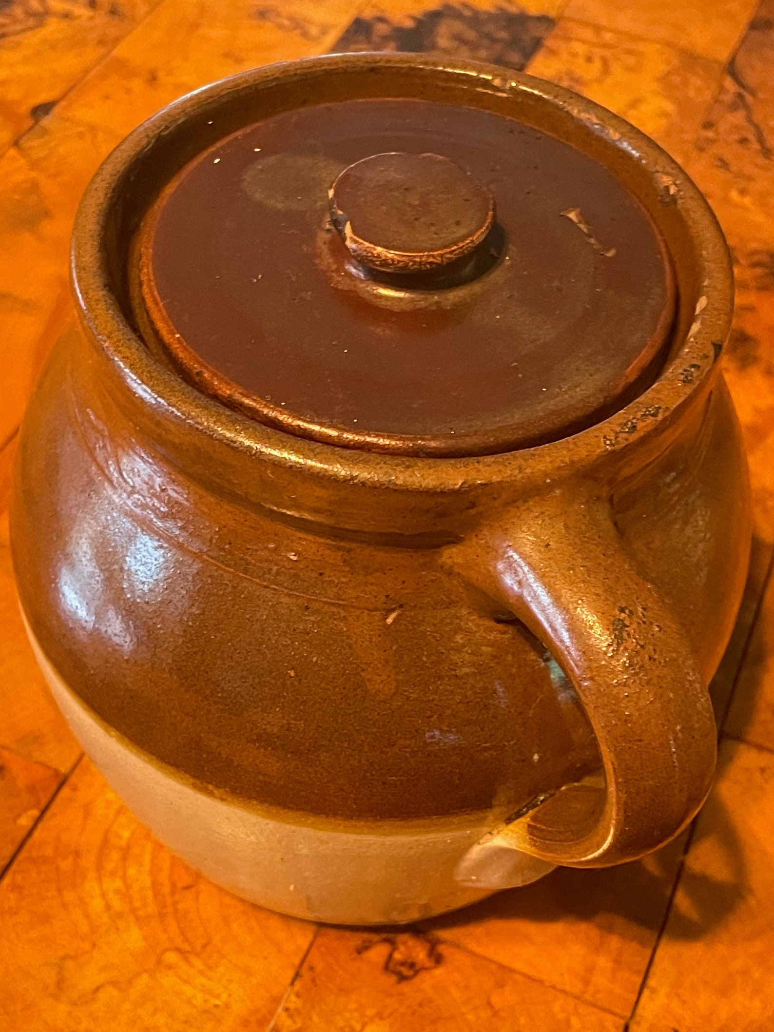 Antique Stoneware Bean Pot 1 Qt Bean Pot Brown and White - Etsy