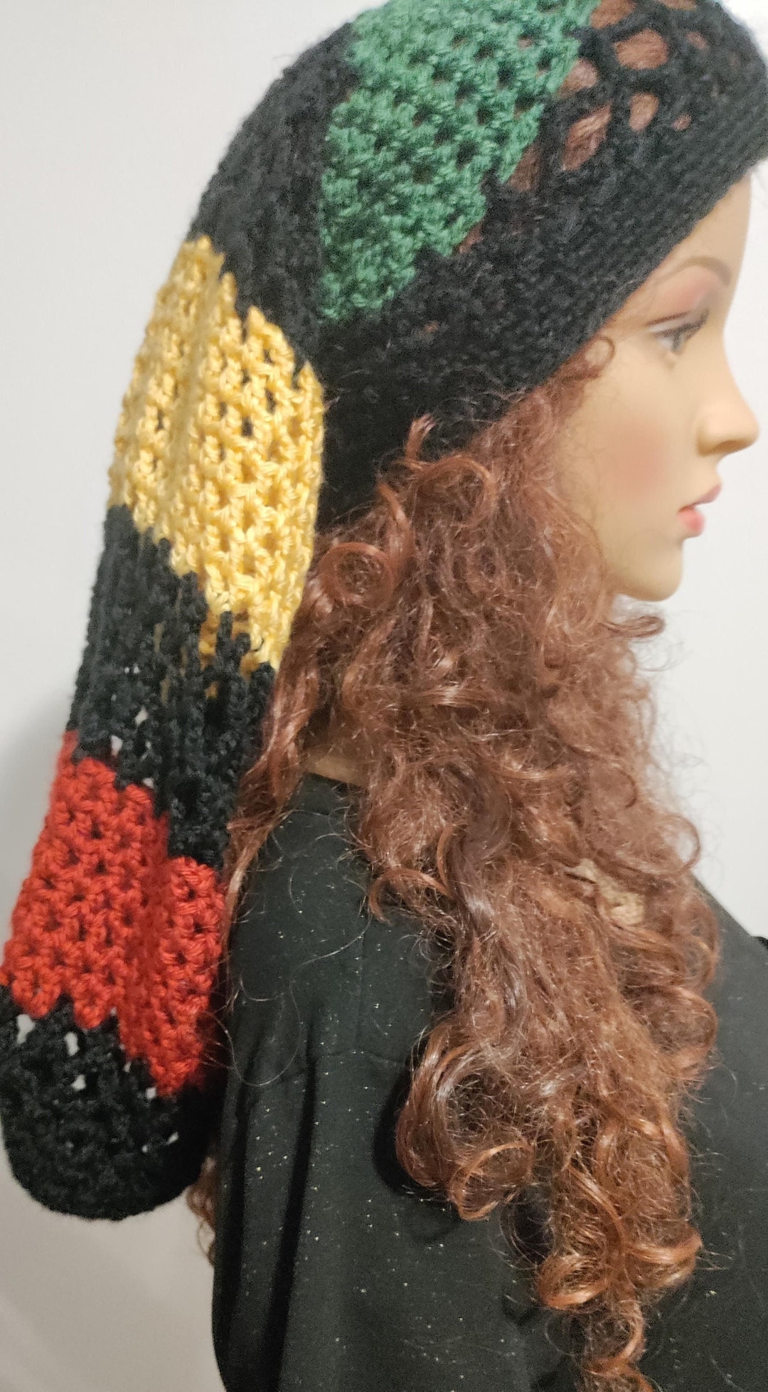 Extra Long Snood Mesh Hat Rasta Colors Dreadlocks Tam Boho Hat Hippie ...